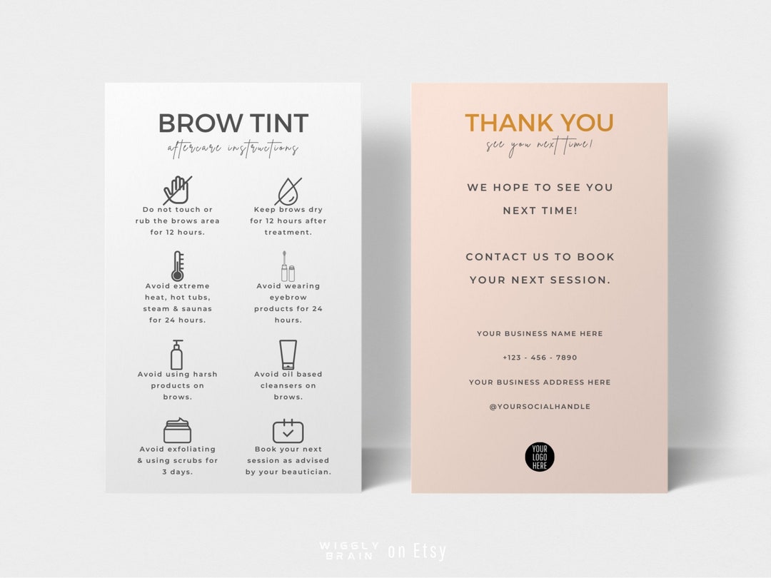 Mini Brow Tint Aftercare Card Template, Editable Brows Tint Post Care ...