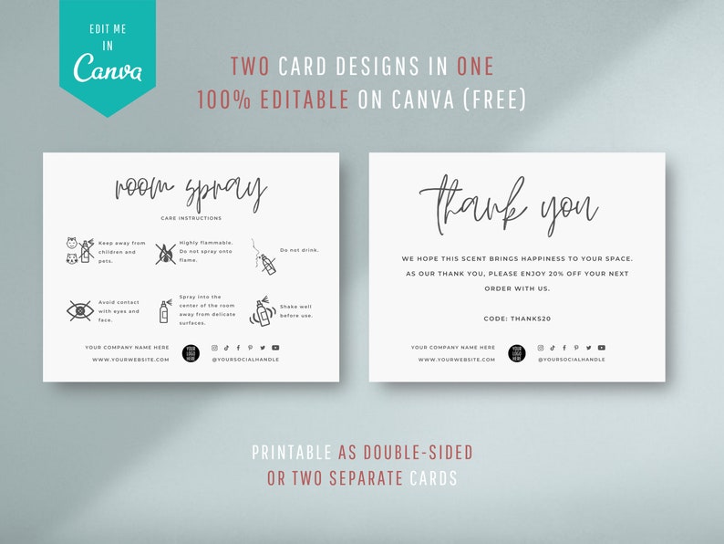 Room Spray Care Card Template Printable Room Mist Care - Etsy
