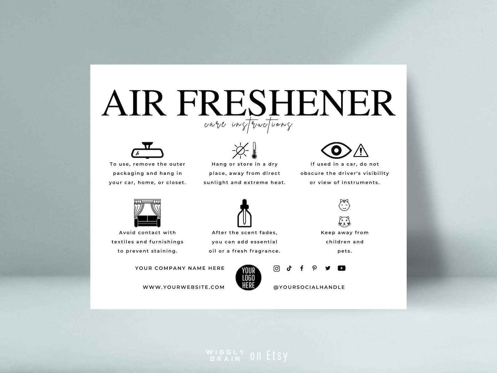Editable Air Freshener Care Card Template, Sublimation Air Freshener ...