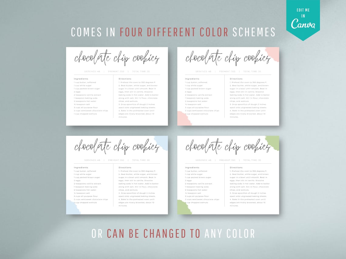Editable Recipe Card Template, Customizable Cooking Instructions Cards ...