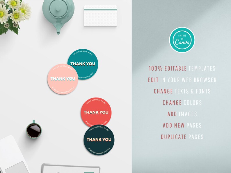 DIY Thank You Box Sticker Template, Editable Packaging Round Label ...