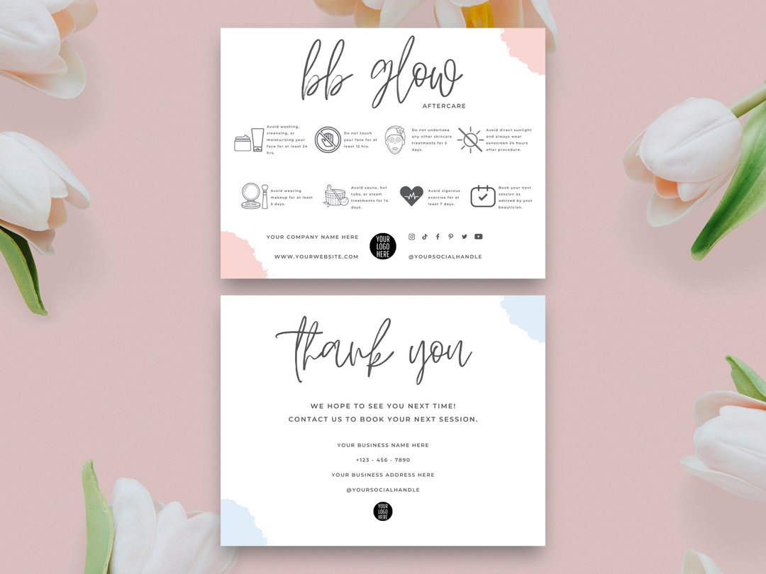 BB Glow Aftercare Card Template, Editable Facial Post Care Instructions ...