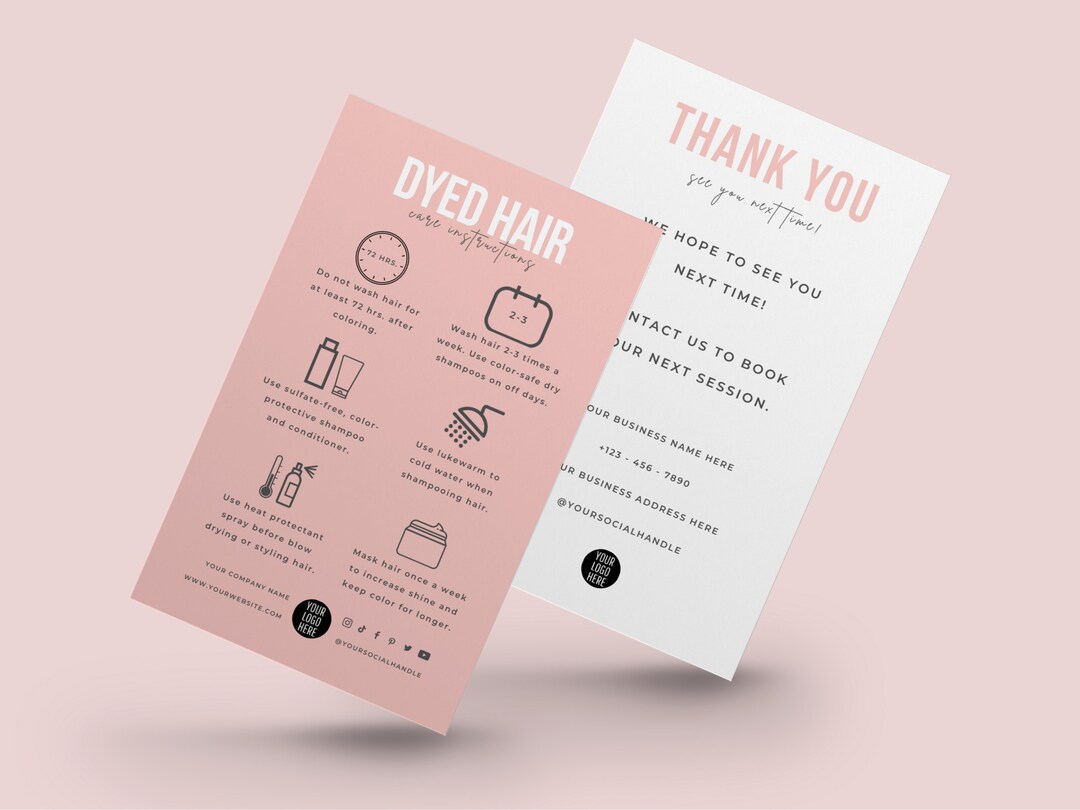 Mini Dyed Hair Care Card Template, Editable Colored Hair Aftercare ...