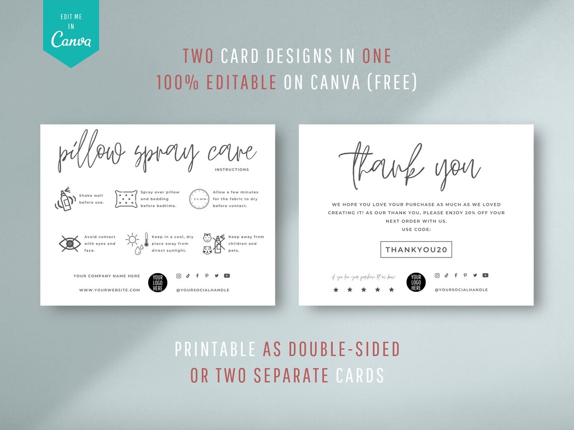 Editable Pillow Spray Care Card Template Sleep Mist Care - Etsy