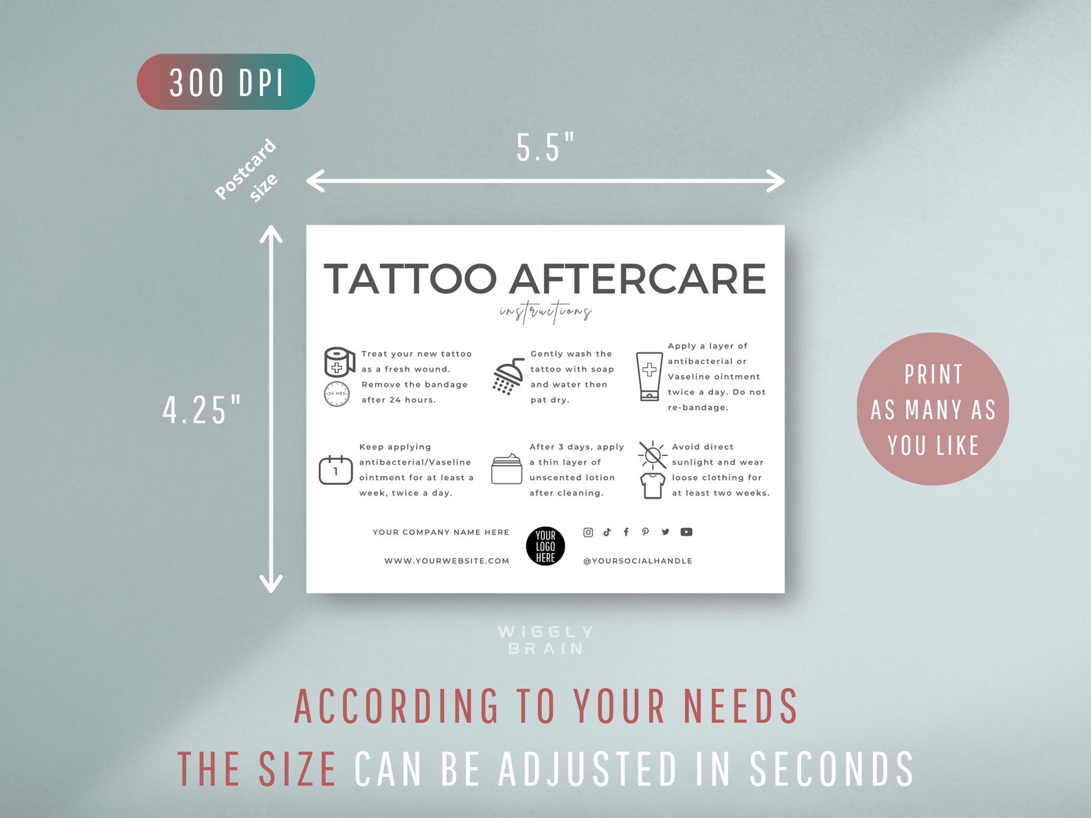 Editable Tattoo Aftercare Instructions Card Template, Tattoo Artist ...