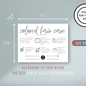 Editable Colored Hair Care Card Template, Dyed Hair Aftercare ...