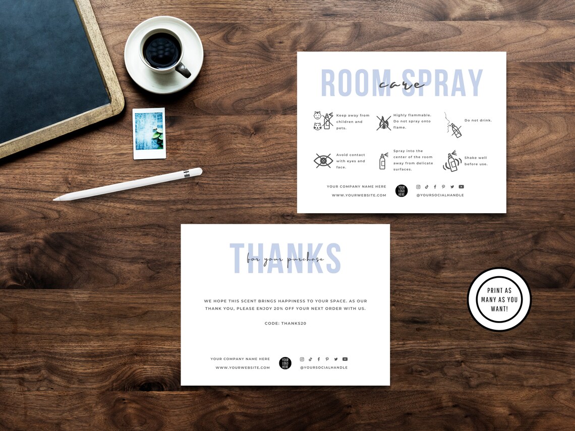 Room Spray Care Card Template Printable Room Mist Care | Etsy
