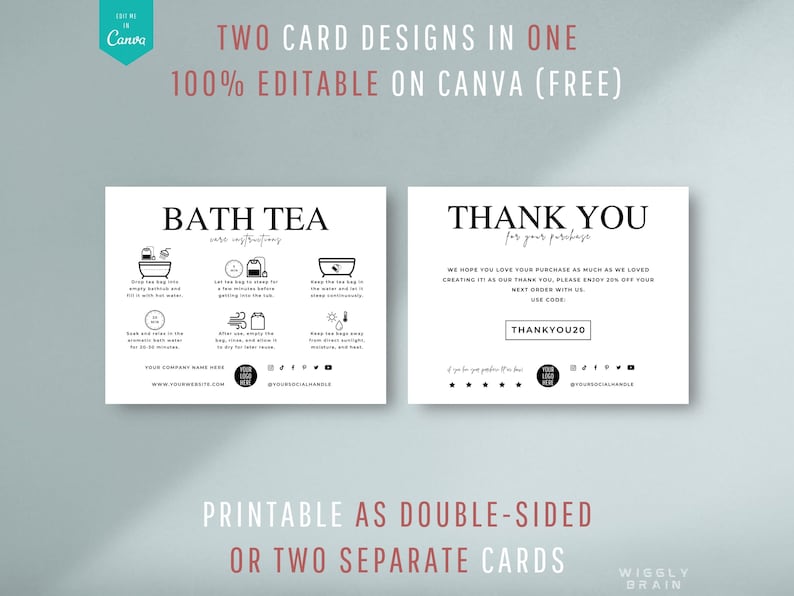 Editable Bath Tea Care Card Template, Tub Tea Care Guide, Herbal Bath ...
