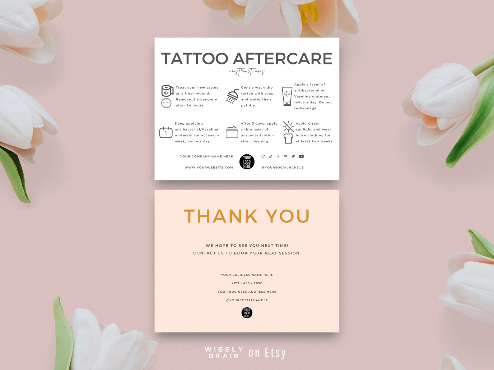 Editable Tattoo Aftercare Instructions Card Template, Tattoo Artist ...