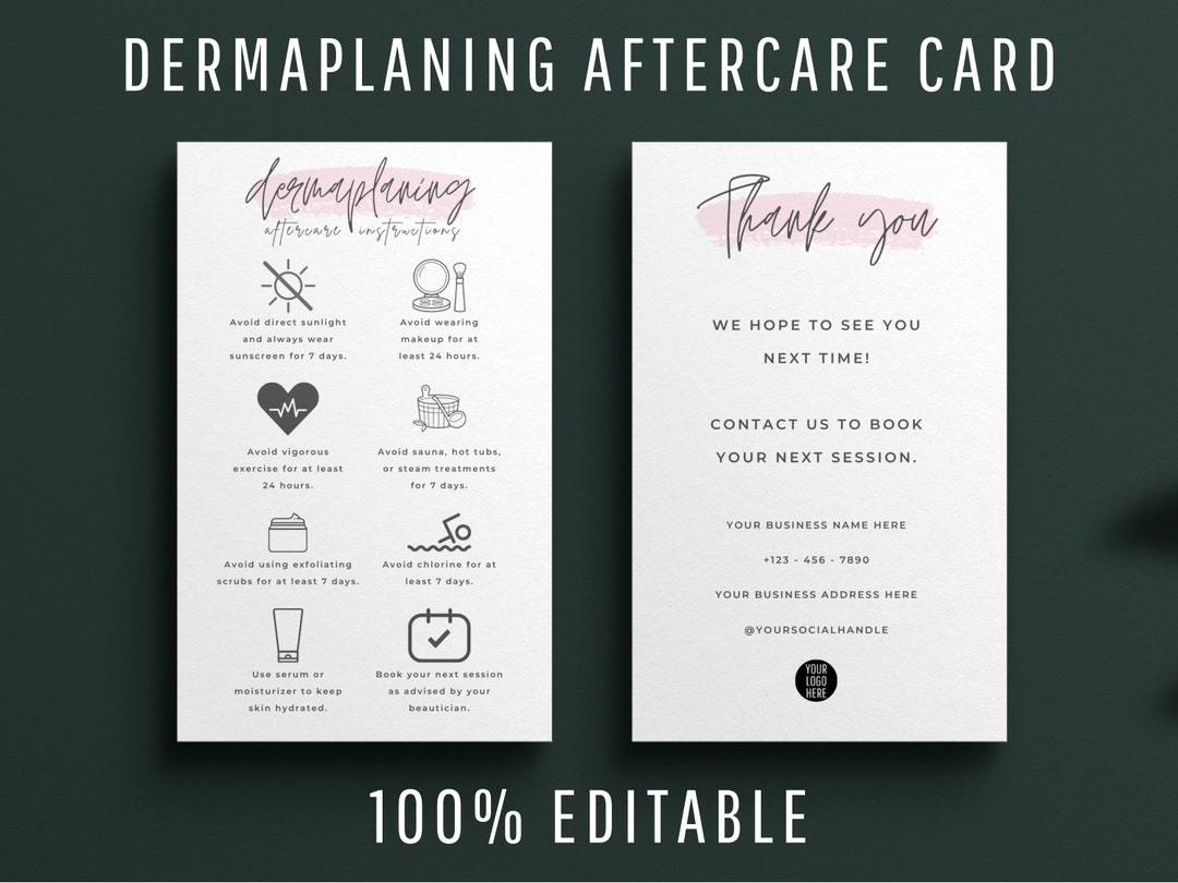 Printable Dermaplaning Aftercare Card Template, Editable Facial ...