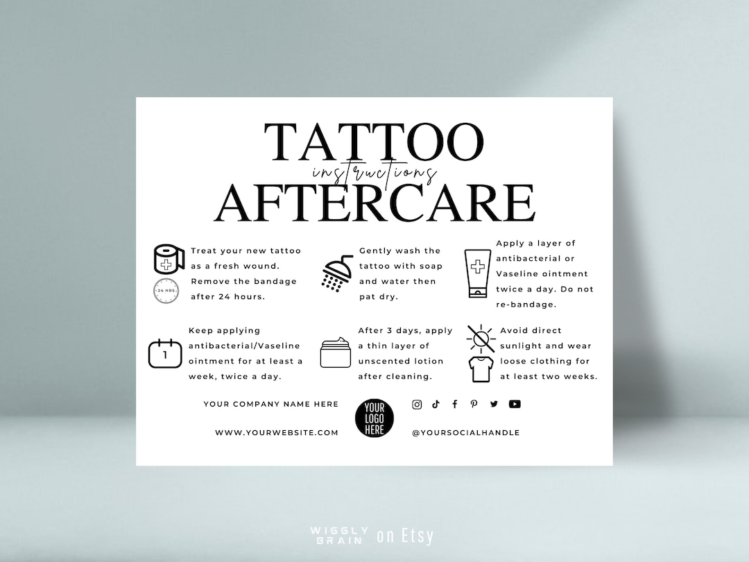 Editable Tattoo Aftercare Instructions Card Template, Printable Tattoo ...
