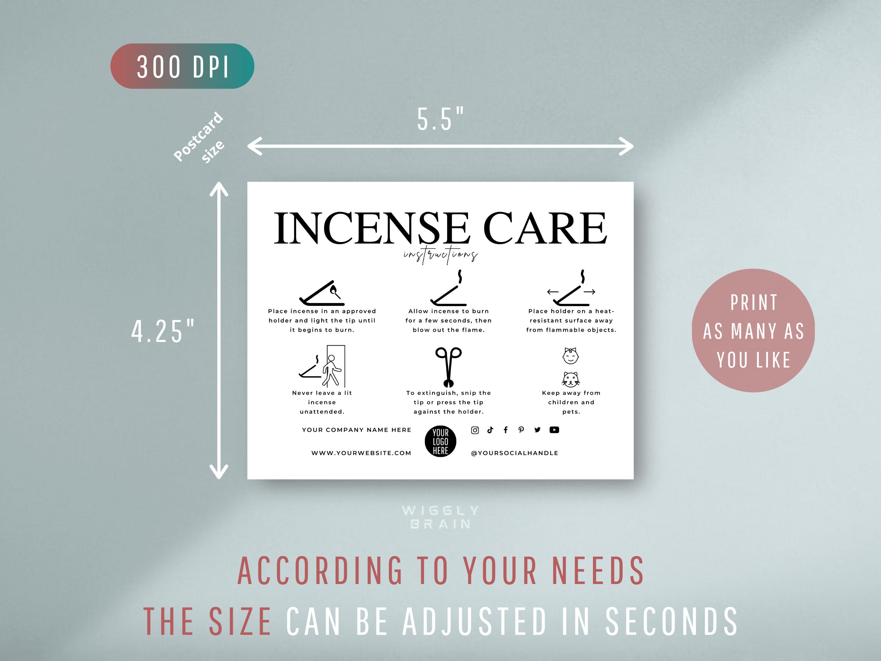 Editable Incense Care Card Template, Scented Stick User Guide, Herbal ...