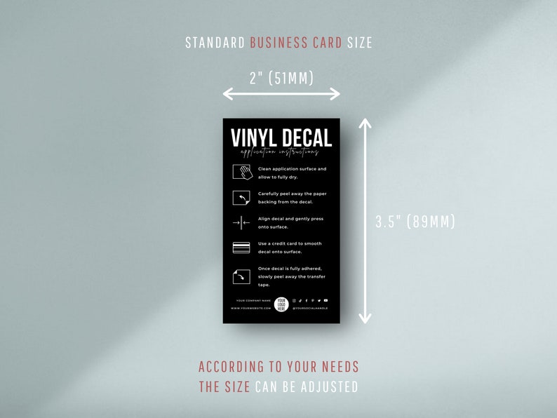 Vinyl Instructions Card Template, Editable Vinyl Decal Application Care ...