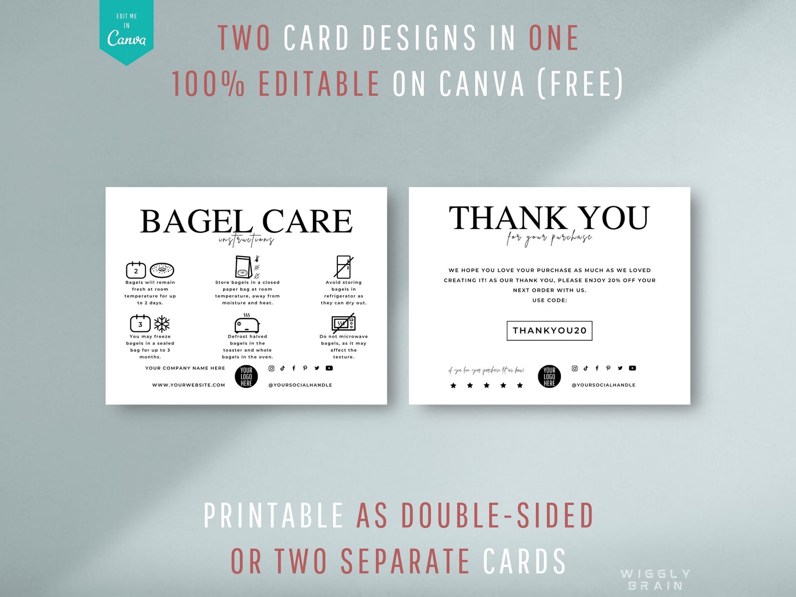 Editable Bagel Care Card Template, Bread Roll Storage Instructions ...