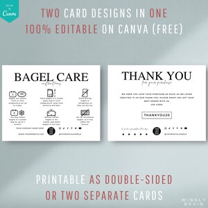 Editable Bagel Care Card Template, Bread Roll Storage Instructions ...