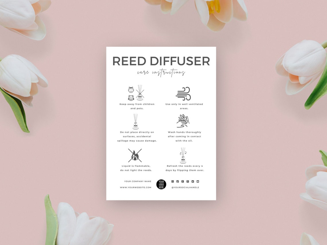 Mini Reed Diffuser Care Card Template Printable Reed | Etsy