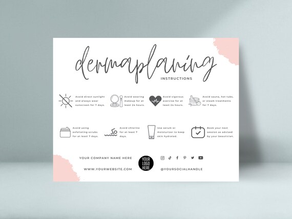 Editable Dermaplaning Aftercare Card Template Facial | Etsy