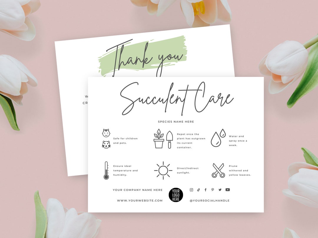 Editable Succulent Care Card Template, Indoor Plant Care Printable ...