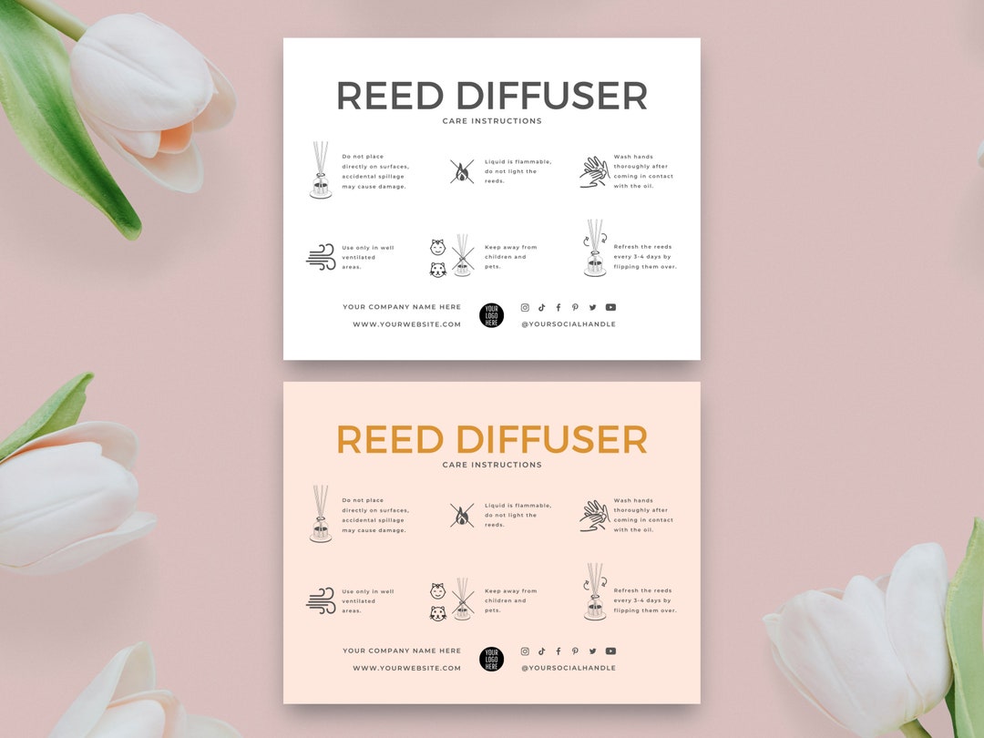 Editable Reed Diffuser Care Card Template, Printable Reed Diffuser Care ...