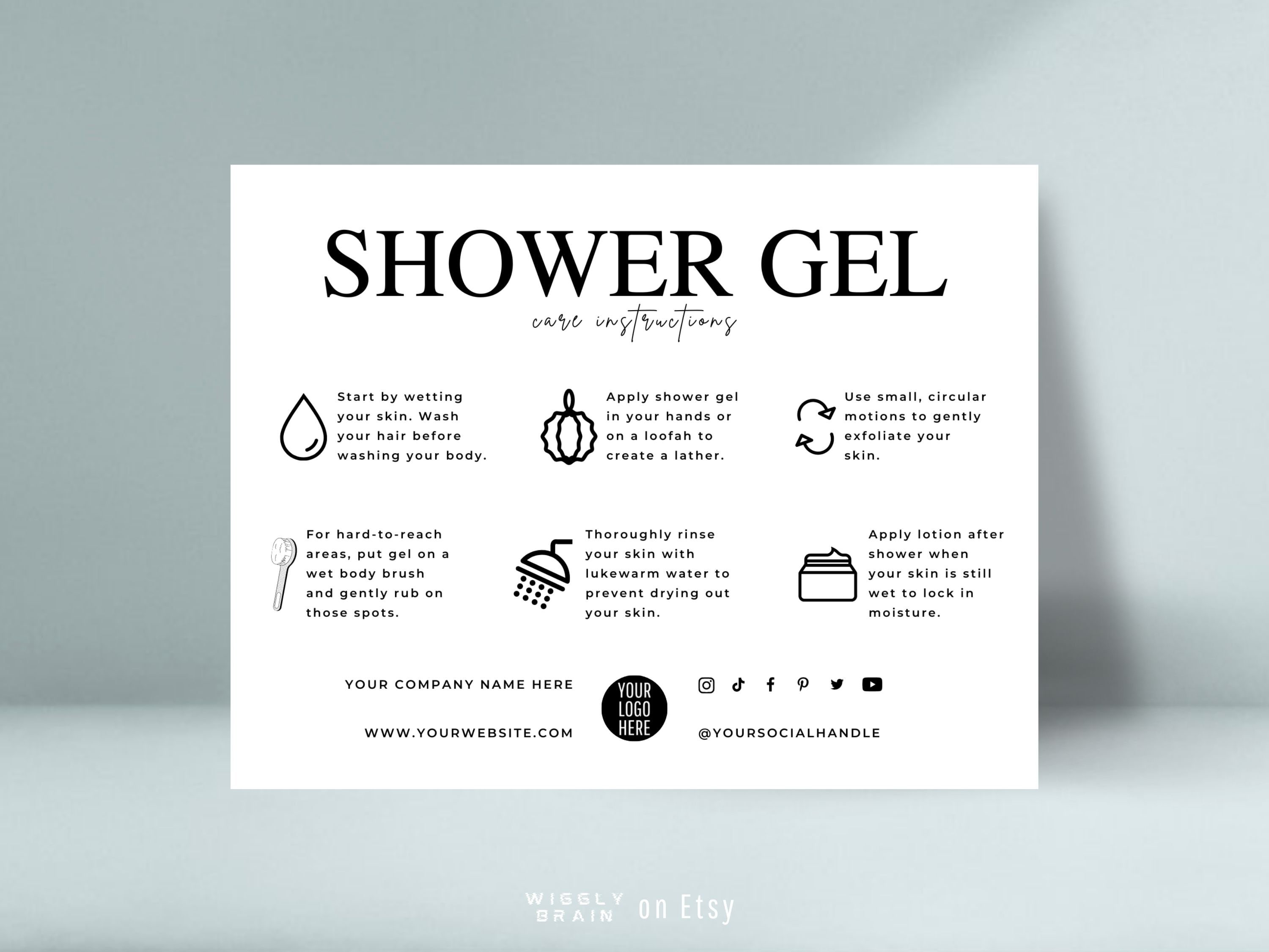 Shower Gel Care Guide Template, Editable Body Wash Care Card, Boho ...