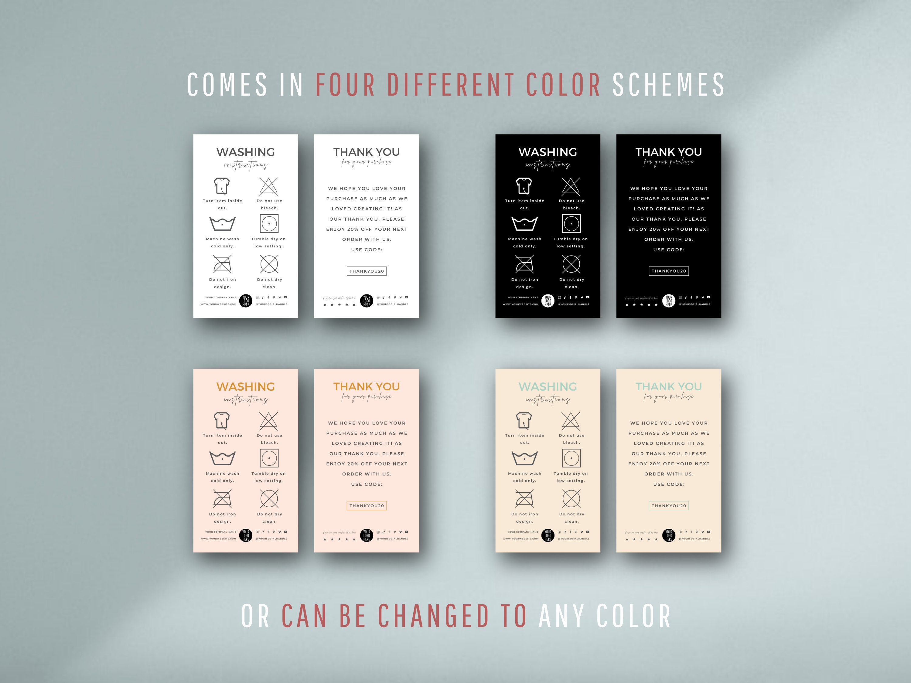 Editable Washing Instructions Card Template Clothing Care | Etsy UK