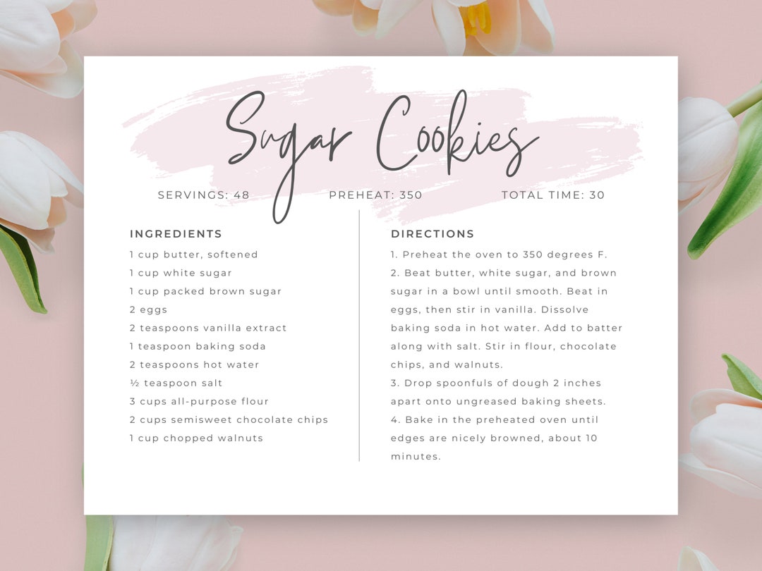 Editable Recipe Card Template, Printable Cooking Instructions Cards ...