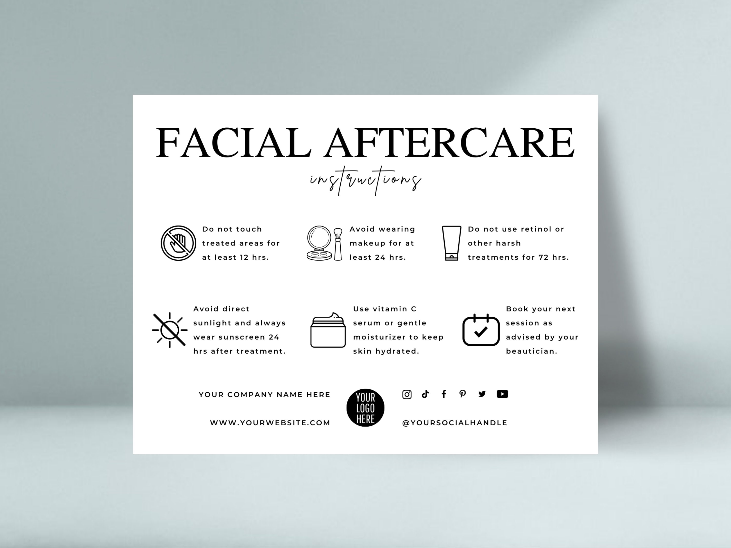Editable Facial Aftercare Card Template, Facial Treatment Post Care ...