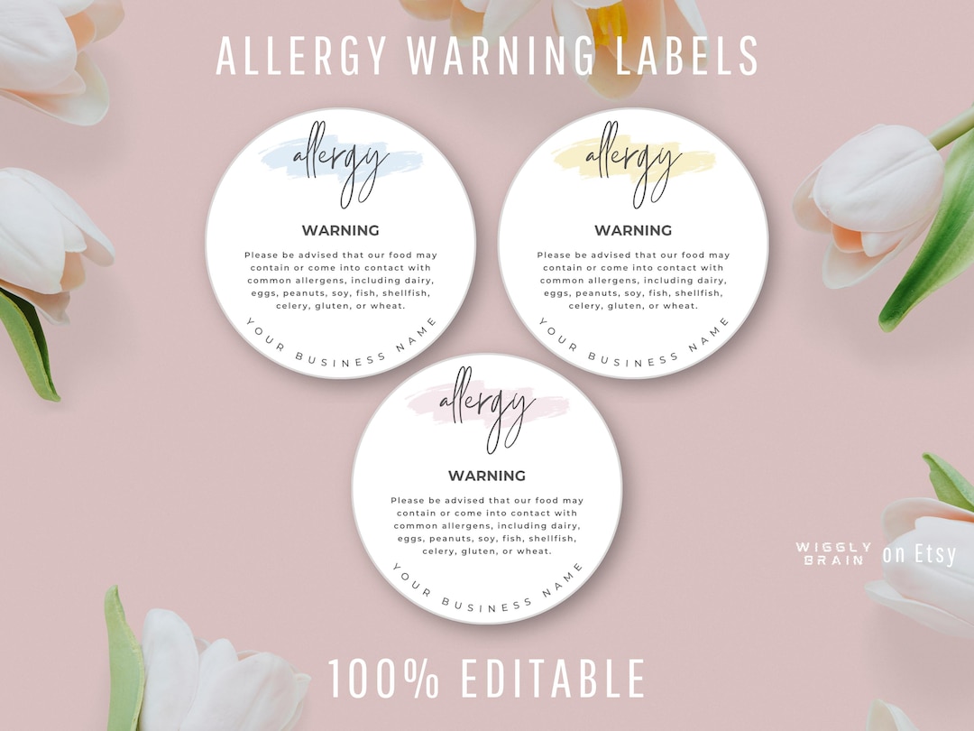 Editable Allergy Warning Label Template, Food Allergens Round Sticker ...