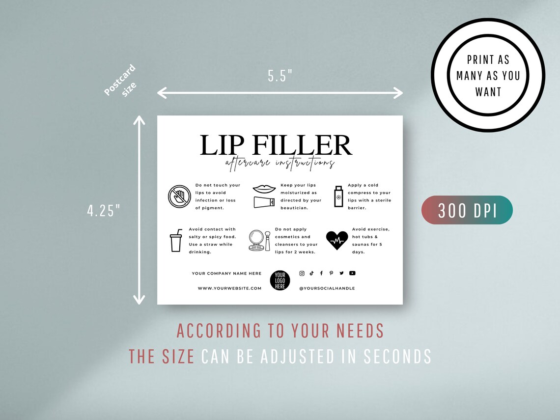Editable Lip Filler Aftercare Card Template Lip Injections - Etsy