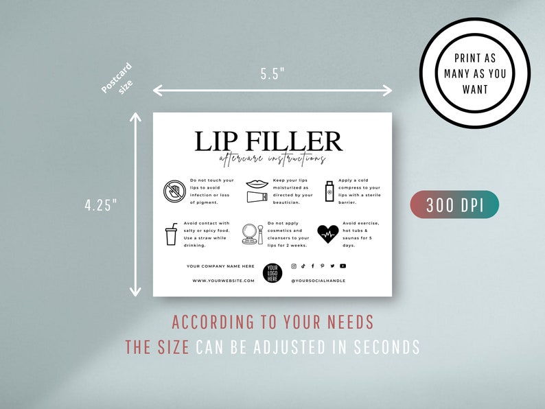 Editable Lip Filler Aftercare Card Template Lip Injections - Etsy