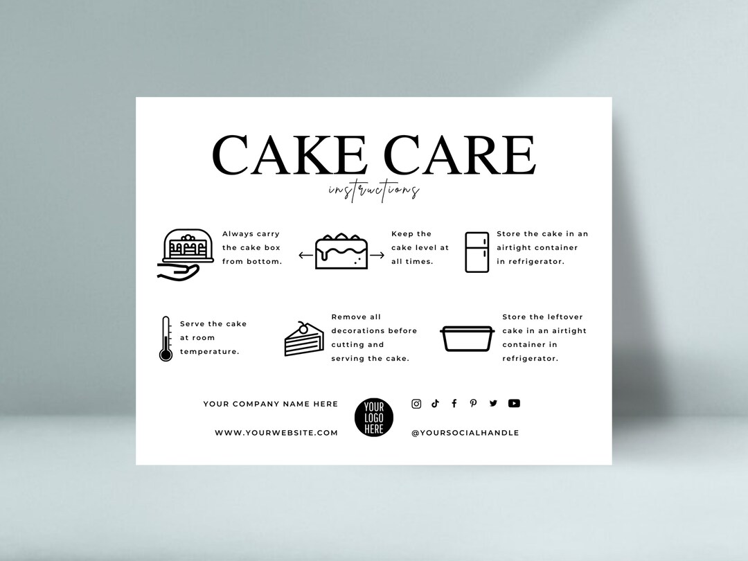 Editable Cake Care Card Template Cake Care Instructions - Etsy