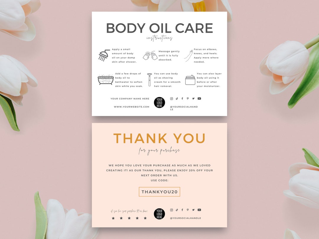 Editable Body Oil Care Card Template, Dry Oil Application Guide ...