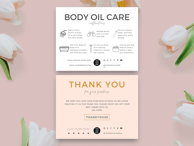 Editable Body Oil Care Card Template Dry Oil Application - Etsy