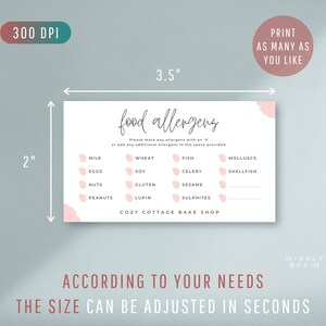Editable Food Allergens Checklist Template, Allergies Card Template ...