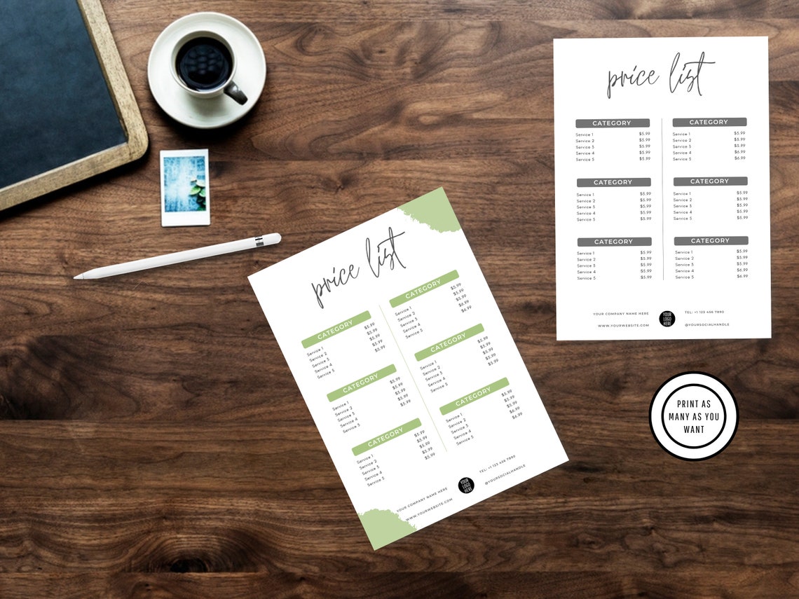 Editable Vinyl Price List Template, Printable Pricing Sheet, Beauty ...