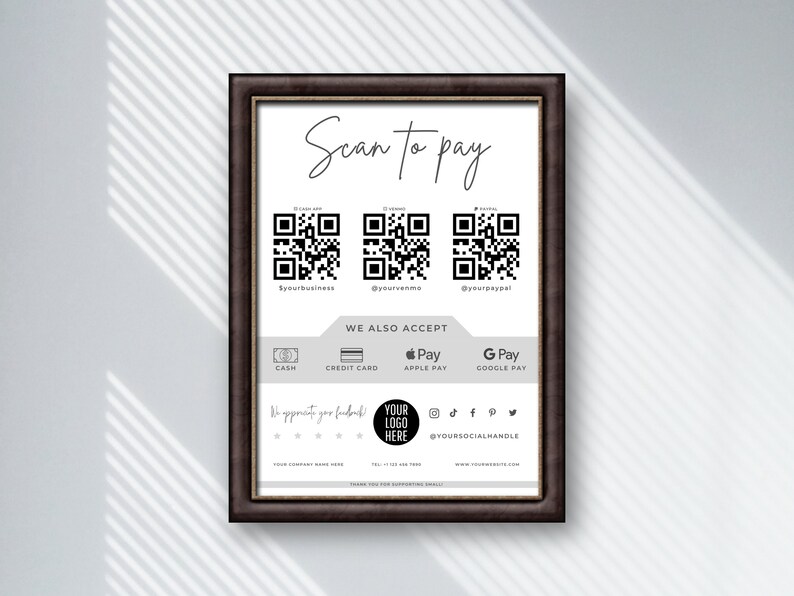 QR Code Sign Template Scan to Pay Payment Sign Custom Venmo | Etsy