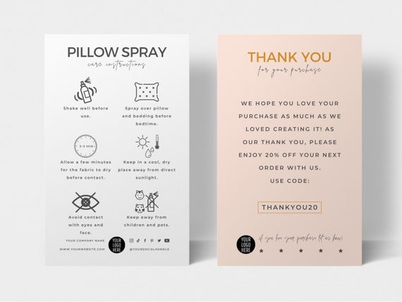 Mini Pillow Spray Care Card Template Editable Sleep Mist Care | Etsy