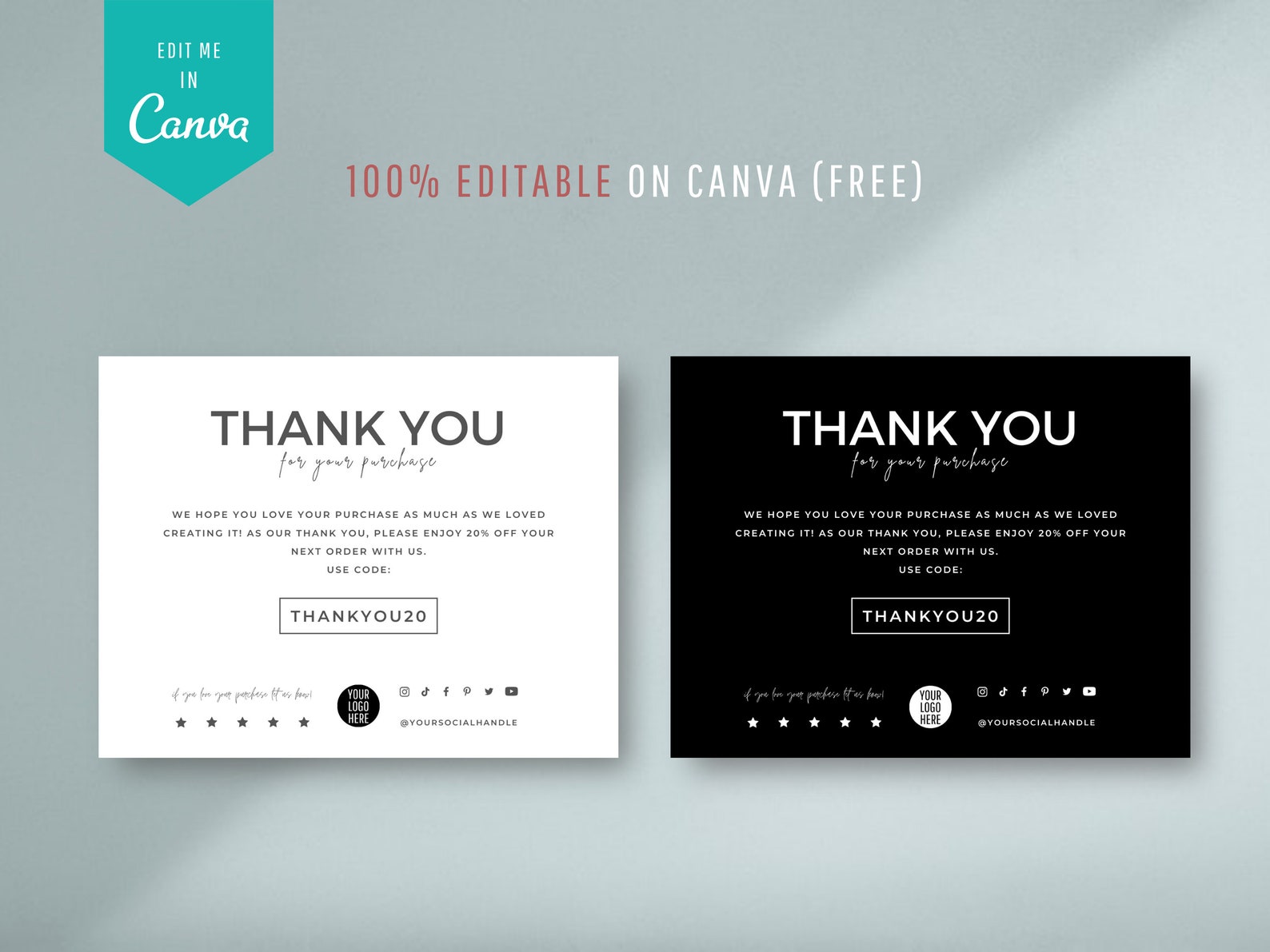 Editable Business Thank You Card Printable, Thanks for Your Purchase ...