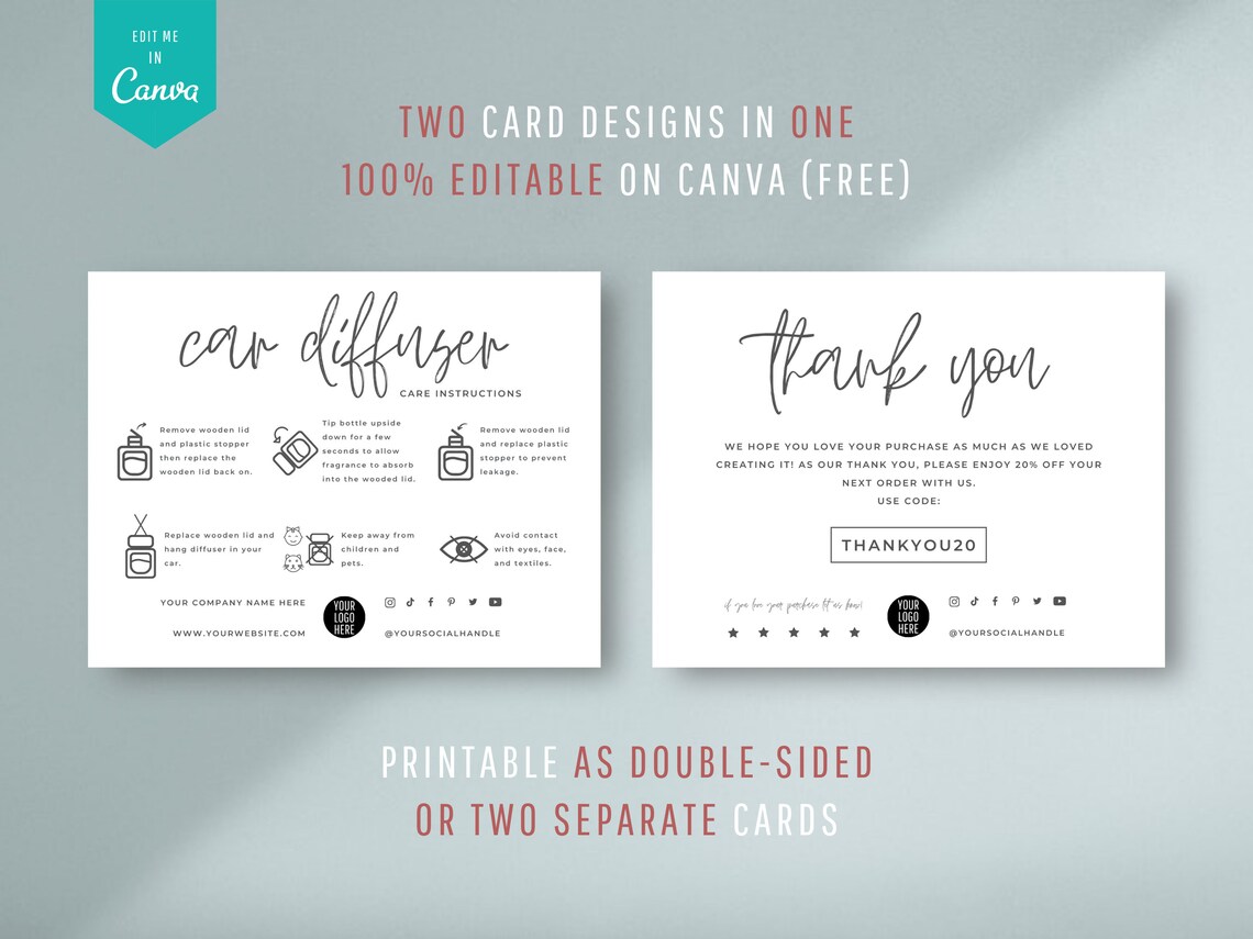 Car Diffuser Care Card Template Editable Car Scent Care - Etsy