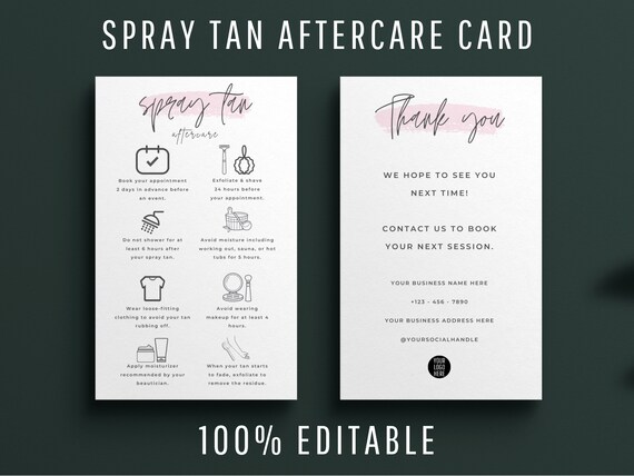 Editable Spray Tan Care Card Template Tanning Aftercare | Etsy