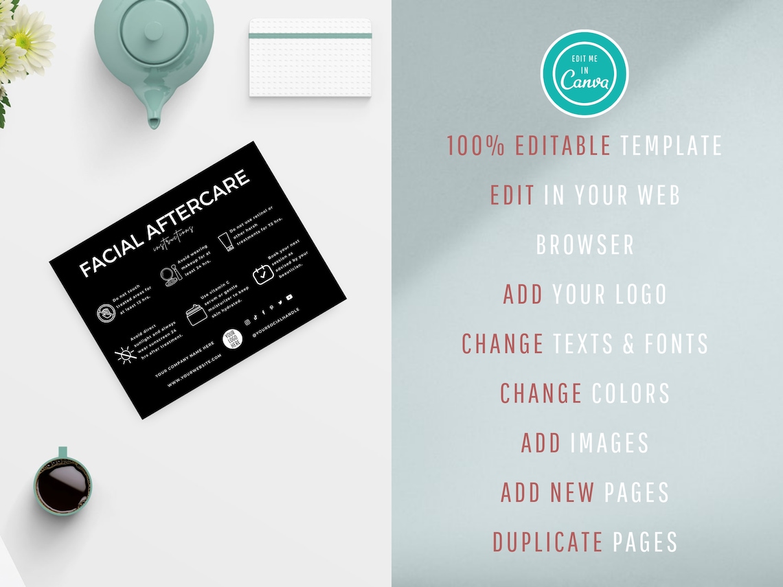 Editable Facial Aftercare Card Template Facial Treatment Post - Etsy