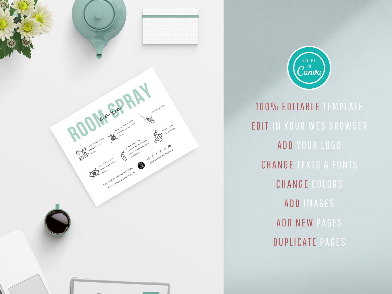 Room Spray Care Card Template Printable Room Mist Care | Etsy