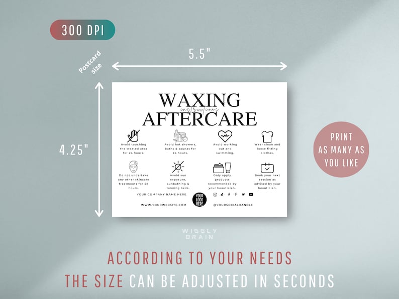 Editable Waxing Aftercare Card Template, Post Hair Wax Guide Advice ...