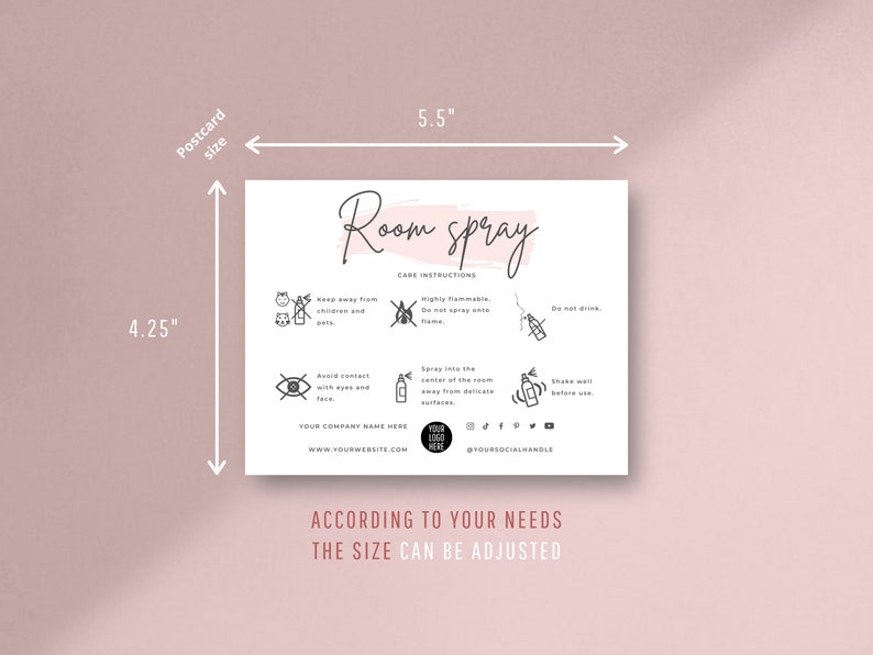 Room Spray Care Card Template Editable Room Mist Care - Etsy