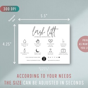 Boho Lash Lift Aftercare Template, Editable Eyelash Lift Care Card ...