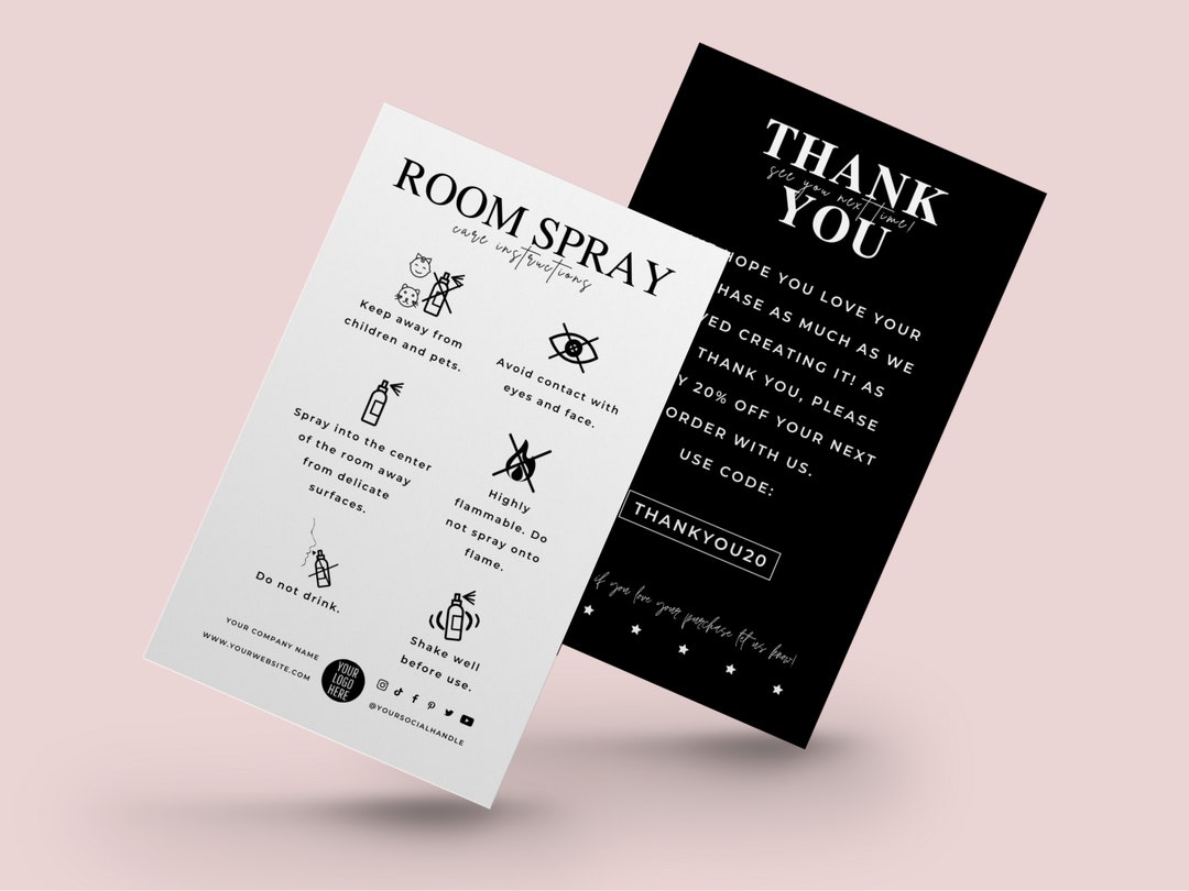 Mini Room Spray Care Card Template, Editable Room Mist Care ...