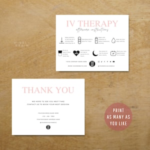 Editable IV Therapy Aftercare Card Templates, IV Hydration Post Care ...