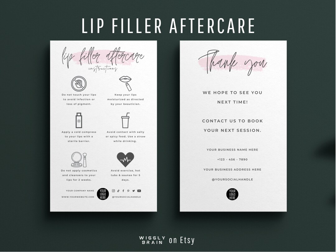Editable Mini Lip Filler Aftercare Card Template, Lip Injections Post ...