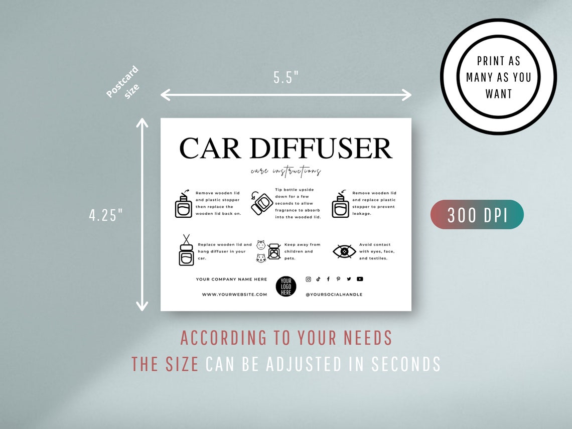 Editable Car Diffuser Care Card Template Car Scent Care - Etsy Australia