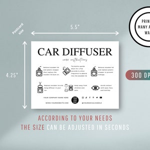Editable Car Diffuser Care Card Template, Car Scent Care Instructions ...
